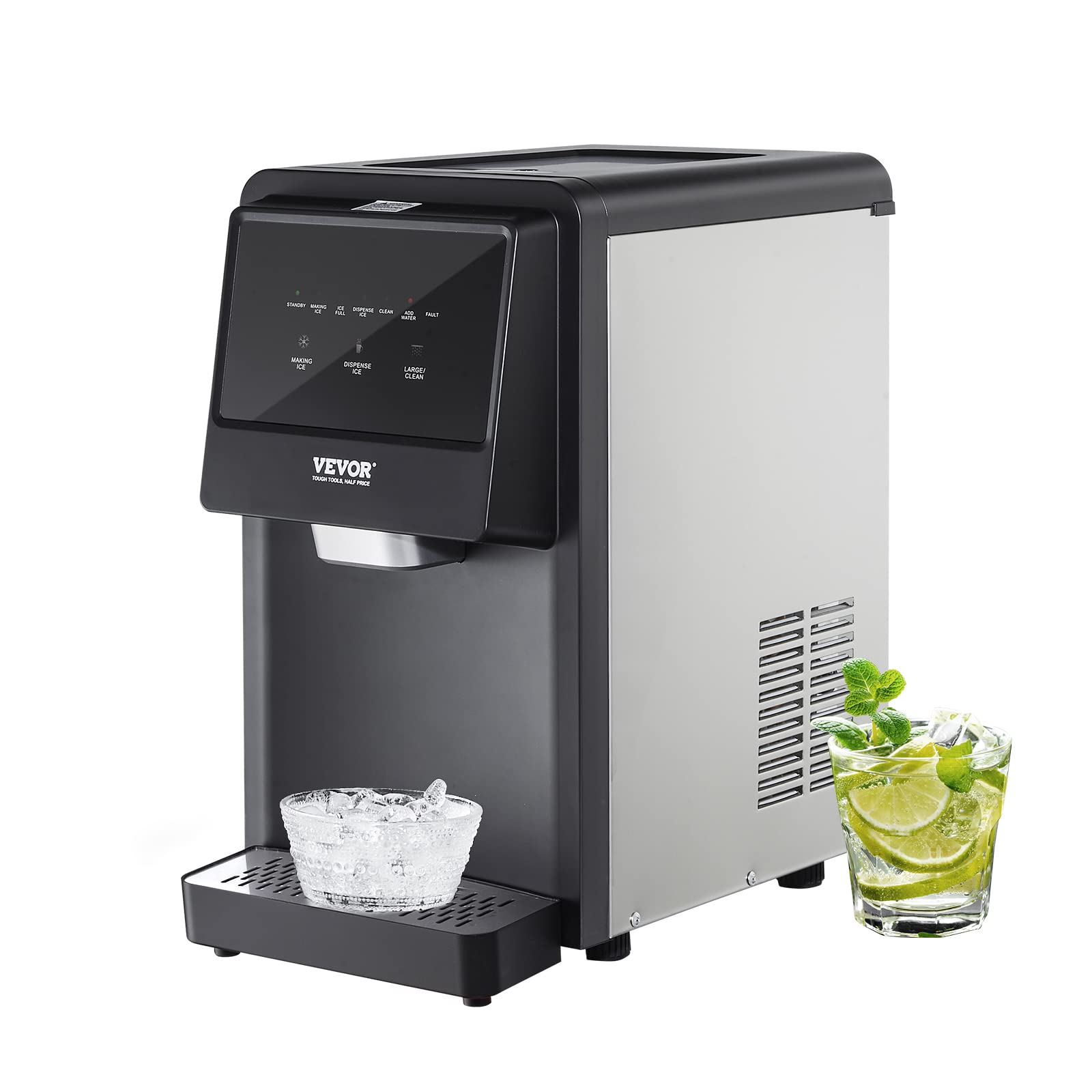 VEVOR Nugget Ice Maker, 62lbs in 24Hrs, Self-Cleaning Countertop Nugget Ice Dispenser with 6 lbs Ice Storage, for Home Kitchen Office Party