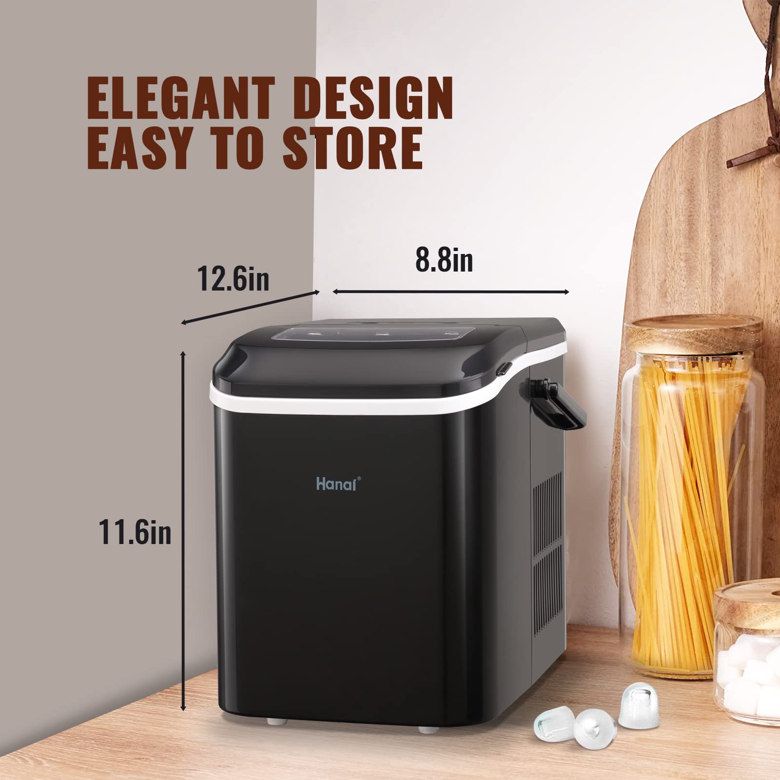 Ice Maker Machine Countertop WANAI Ice Making Machine Make 26.5lbs/24H 9 Ice Cubes Ready in 6-8 Minutes Include Ice Scoop & Basket for Home, Party, Office, Bar, RV