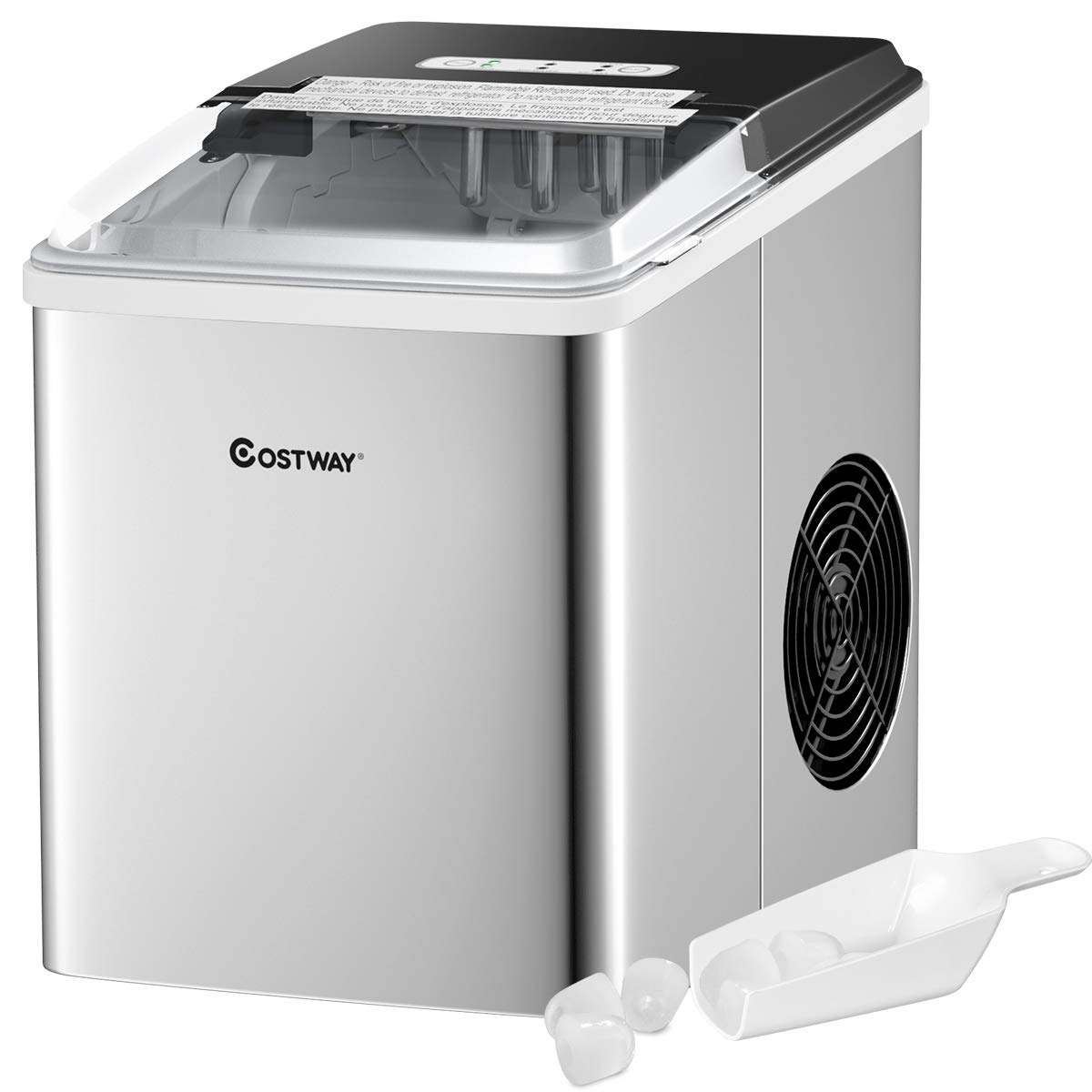 COSTWAY Countertop Ice Maker, Self-Cleaning Function, Ice Cubes Ready in 7 Minutes, 26LBS/24H Portable Stainless Steel Tabletop Ice Machine with Ice Scoop and Basket, Perfect for Home, Bar, Silver