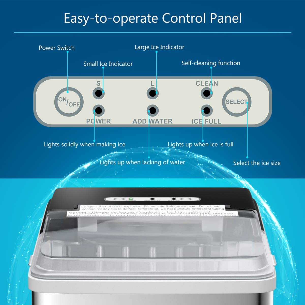 COSTWAY Countertop Ice Maker, Self-Cleaning Function, Ice Cubes Ready in 7 Minutes, 26LBS/24H Portable Stainless Steel Tabletop Ice Machine with Ice Scoop and Basket, Perfect for Home, Bar, Silver