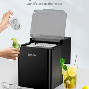 Silonn Countertop Ice Maker Machine, Fast Ice in 7 Min, 28 lbs of Ice Per Day, Ice Makers Countertop, Portable Ice Maker with Ice Basket and Scoop, Black, 10 x 15 x 12 inches