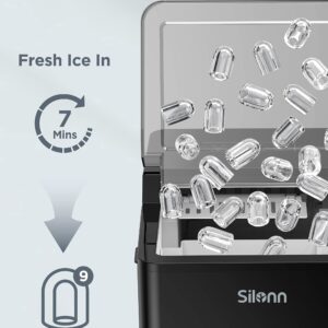 Silonn Countertop Ice Maker Machine, Fast Ice in 7 Min, 28 lbs of Ice Per Day, Ice Makers Countertop, Portable Ice Maker with Ice Basket and Scoop, Black, 10 x 15 x 12 inches