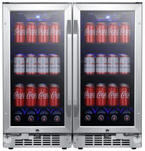 edgestar cbr902sgdual 30 inch wide 160 can built-in side by side beverage cooler with blue led lighting