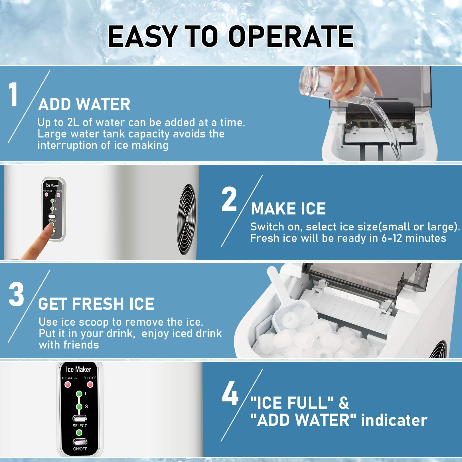 Himimi Ice Maker Machine for Countertop, Summer Chill on Ice, 9 ice Cubes in 6-8 Minutes, 26 Pounds in 24 Hours, Portable Electric Ice Cube Makers Counter Top Decent Snowy White with Scoop and Basket