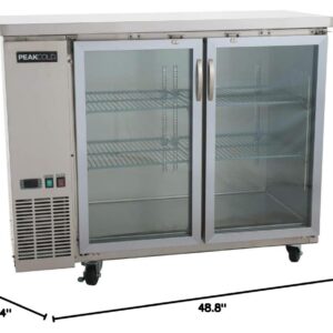 PEAKCOLD 2 Glass Door Commercial Back Bar Cooler; Stainless Steel Under Counter Refrigerator; 48" W