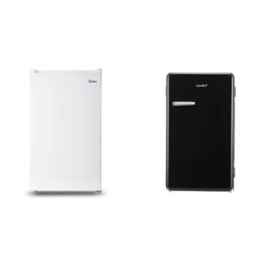 midea whs-109fw1 upright freezer, 3.0 cubic feet, white & comfee 3.3 cubic feet solo series retro refrigerator sleek appearance hips interior, energy saving, adjustable legs [black]