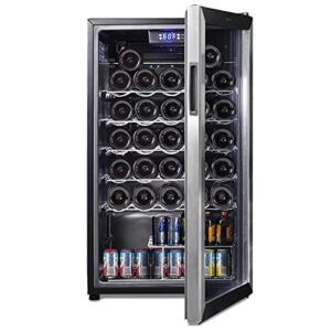 smeta wine cooler refrigerator 33 bottles-19 inch wine fridge cellar built in & freestanding with stainless steel glass door - 3.6 cu.ft wine and beer mini fridge for home, office, kitchen, bar