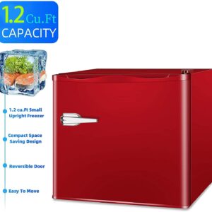 LHRIVER Mini Freezer Compact Upright Freezer, 1.2Cu.ft Small Freezer with Handle, Removable Shelves, Adjustable Thermostat Low Noise Mini Freezers for Bedroom, Apartment, Home, Office, Red