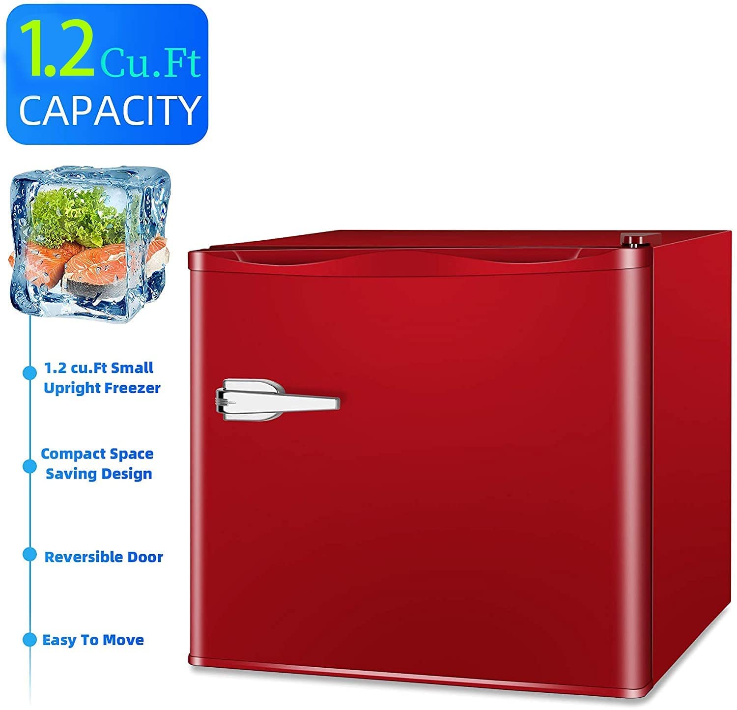 LHRIVER Mini Freezer Compact Upright Freezer, 1.2Cu.ft Small Freezer with Handle, Removable Shelves, Adjustable Thermostat Low Noise Mini Freezers for Bedroom, Apartment, Home, Office, Red