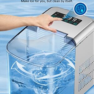 33Lbs/24H Ice Maker Countertop, 10 Ice Cube in 8 Mins, Smart Touch Control LED Panel, Time Reservation & Countdown, Self-Cleaning, 2 Sizes Ice Cube, Portable for Home Camping Party RV, Stainless Steel