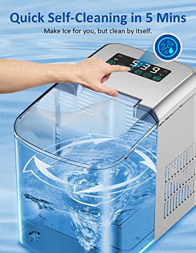 33Lbs/24H Ice Maker Countertop, 10 Ice Cube in 8 Mins, Smart Touch Control LED Panel, Time Reservation & Countdown, Self-Cleaning, 2 Sizes Ice Cube, Portable for Home Camping Party RV, Stainless Steel