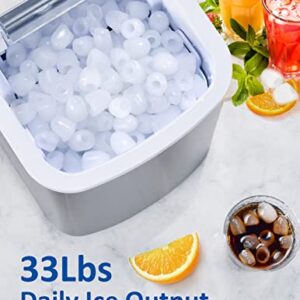 33Lbs/24H Ice Maker Countertop, 10 Ice Cube in 8 Mins, Smart Touch Control LED Panel, Time Reservation & Countdown, Self-Cleaning, 2 Sizes Ice Cube, Portable for Home Camping Party RV, Stainless Steel