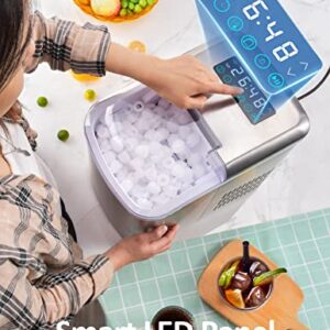 33Lbs/24H Ice Maker Countertop, 10 Ice Cube in 8 Mins, Smart Touch Control LED Panel, Time Reservation & Countdown, Self-Cleaning, 2 Sizes Ice Cube, Portable for Home Camping Party RV, Stainless Steel