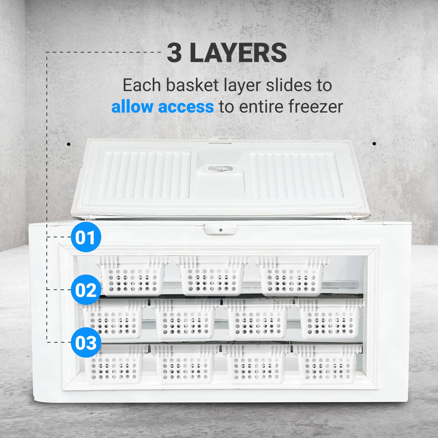 FreezerMax Add a Layer - Rails and Chest Freezer Sliding Baskets - Freezer Storage Bins - Adds a middle level of sliding baskets to 8-14 cubic foot freezers. MEASURE YOUR FREEZER BEFORE ORDERING