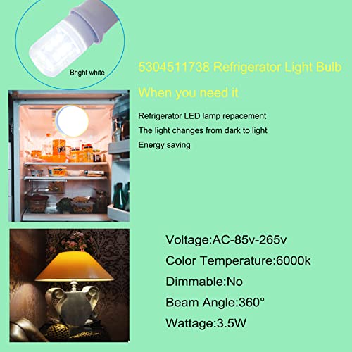 LaWana KEI D34L Refrigerator Bulb Replacement for Frigidaire 5304511738 LED Refrigerator Light Bulb Replace AP6278388 PS12364857 AP6278388 4584444 (D34l Bulb 3.5W 2 Pack)