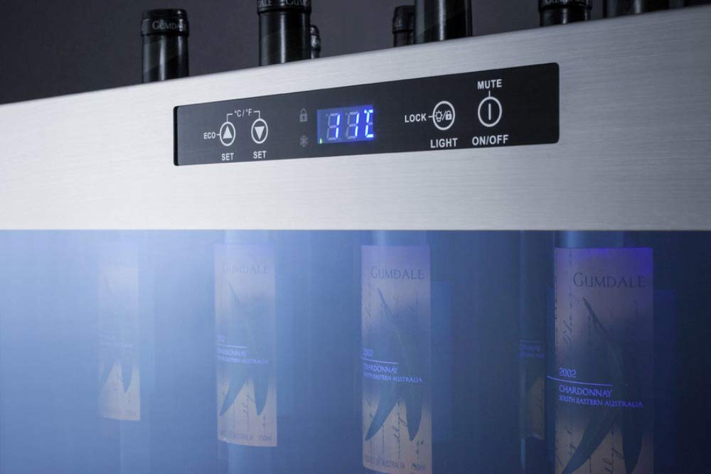 Summit Appliance STC12 12 Bottle Wine Cooler; Auto Defrost; Upright Bottle Storage; Digital Thermostat; Display Window; Temperature Memory Function; Temperature Alarm; Adjustable LED Lighting