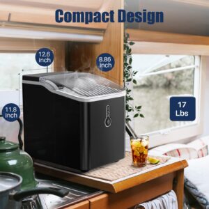 Ice Maker, Portable Ice Maker Countertop with Self-Cleaning, 26lbs/24H, 9 Cubes in 6-8 Mins, Compact Ice Machine with Ice Scoop/Basket, Perfect for Home/Party/Camping/Bar