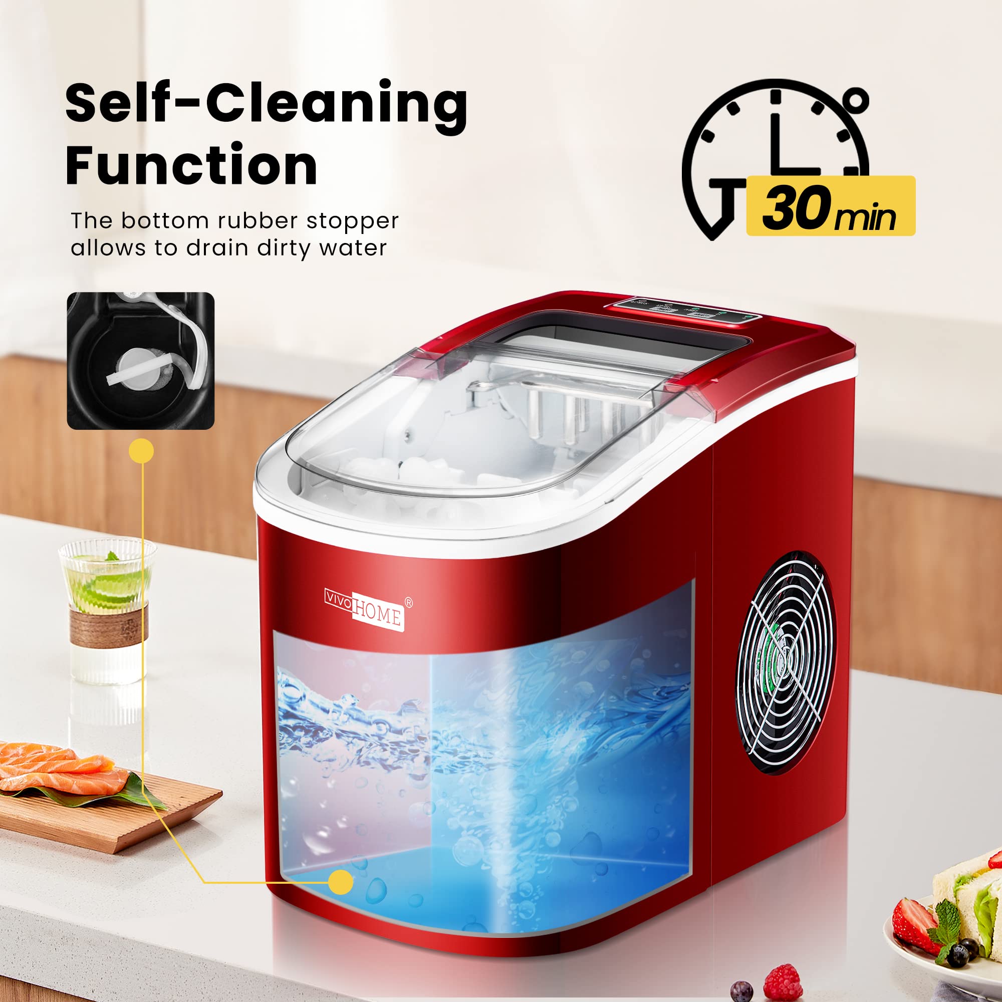 VIVOHOME Electric Portable Compact Countertop Automatic Ice Cube Maker Red with Electric Ice Shaver Snow Cone Maker