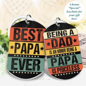 365FURY Papa Gifts - Gifts For Dad, Grandpa From Kids, Granddaughter, Grandson - Father's Day, Birthday Gifts For Papa - Best Papa Ever 12Oz Stainless Steel Can Cooler/Tumbler & Keychain