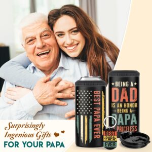 365FURY Papa Gifts - Gifts For Dad, Grandpa From Kids, Granddaughter, Grandson - Father's Day, Birthday Gifts For Papa - Best Papa Ever 12Oz Stainless Steel Can Cooler/Tumbler & Keychain