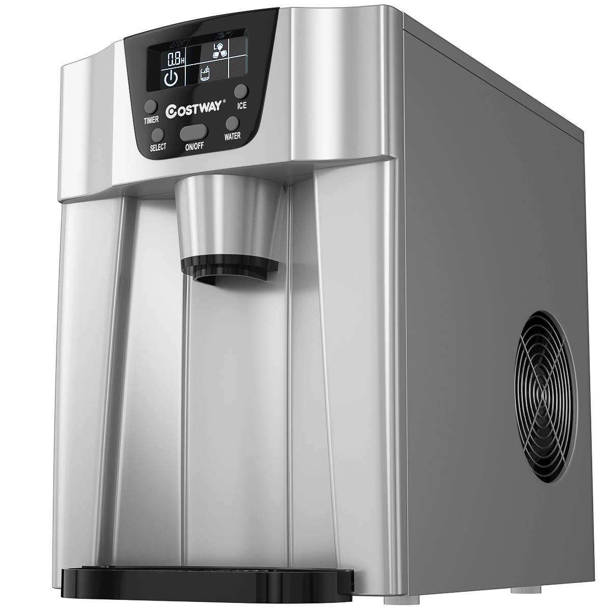 COSTWAY 2 in 1 Countertop Ice Maker with Built-in Water Dispenser, Produces 36 lbs Ice in 24 Hours, Ready in 6 Mins, with LCD Control Panel, Portable Ice Cube Machine for Home, Bar, Party (Silver)