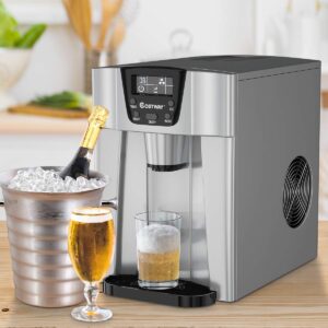 COSTWAY 2 in 1 Countertop Ice Maker with Built-in Water Dispenser, Produces 36 lbs Ice in 24 Hours, Ready in 6 Mins, with LCD Control Panel, Portable Ice Cube Machine for Home, Bar, Party (Silver)