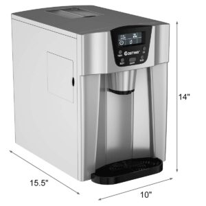 COSTWAY 2 in 1 Countertop Ice Maker with Built-in Water Dispenser, Produces 36 lbs Ice in 24 Hours, Ready in 6 Mins, with LCD Control Panel, Portable Ice Cube Machine for Home, Bar, Party (Silver)