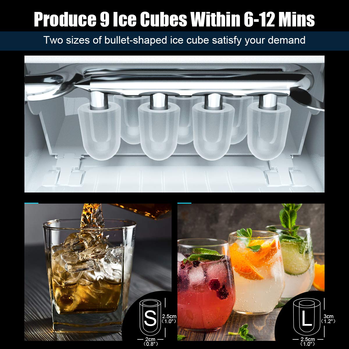 COSTWAY 2 in 1 Countertop Ice Maker with Built-in Water Dispenser, Produces 36 lbs Ice in 24 Hours, Ready in 6 Mins, with LCD Control Panel, Portable Ice Cube Machine for Home, Bar, Party (Silver)