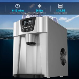 COSTWAY 2 in 1 Countertop Ice Maker with Built-in Water Dispenser, Produces 36 lbs Ice in 24 Hours, Ready in 6 Mins, with LCD Control Panel, Portable Ice Cube Machine for Home, Bar, Party (Silver)