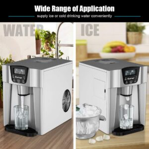 COSTWAY 2 in 1 Countertop Ice Maker with Built-in Water Dispenser, Produces 36 lbs Ice in 24 Hours, Ready in 6 Mins, with LCD Control Panel, Portable Ice Cube Machine for Home, Bar, Party (Silver)