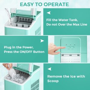 MAT Expert Countertop Nugget Ice Maker, 26LBS/24H, 9 Cubes in 8 Min, Bullet-Shaped Ice Makers, 1.6L Water Tank & 1.6L Bucket, Scoop, Self-Clean Compact Tabletop Ice Maker for Home/Bar/Office (Green)