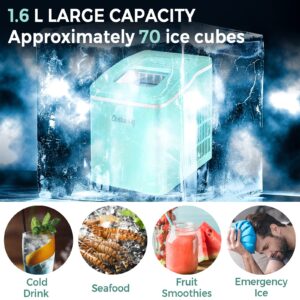 MAT Expert Countertop Nugget Ice Maker, 26LBS/24H, 9 Cubes in 8 Min, Bullet-Shaped Ice Makers, 1.6L Water Tank & 1.6L Bucket, Scoop, Self-Clean Compact Tabletop Ice Maker for Home/Bar/Office (Green)