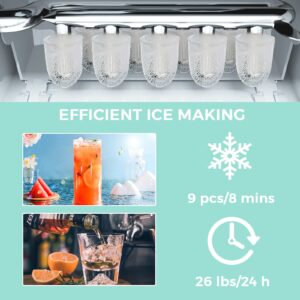 MAT Expert Countertop Nugget Ice Maker, 26LBS/24H, 9 Cubes in 8 Min, Bullet-Shaped Ice Makers, 1.6L Water Tank & 1.6L Bucket, Scoop, Self-Clean Compact Tabletop Ice Maker for Home/Bar/Office (Green)