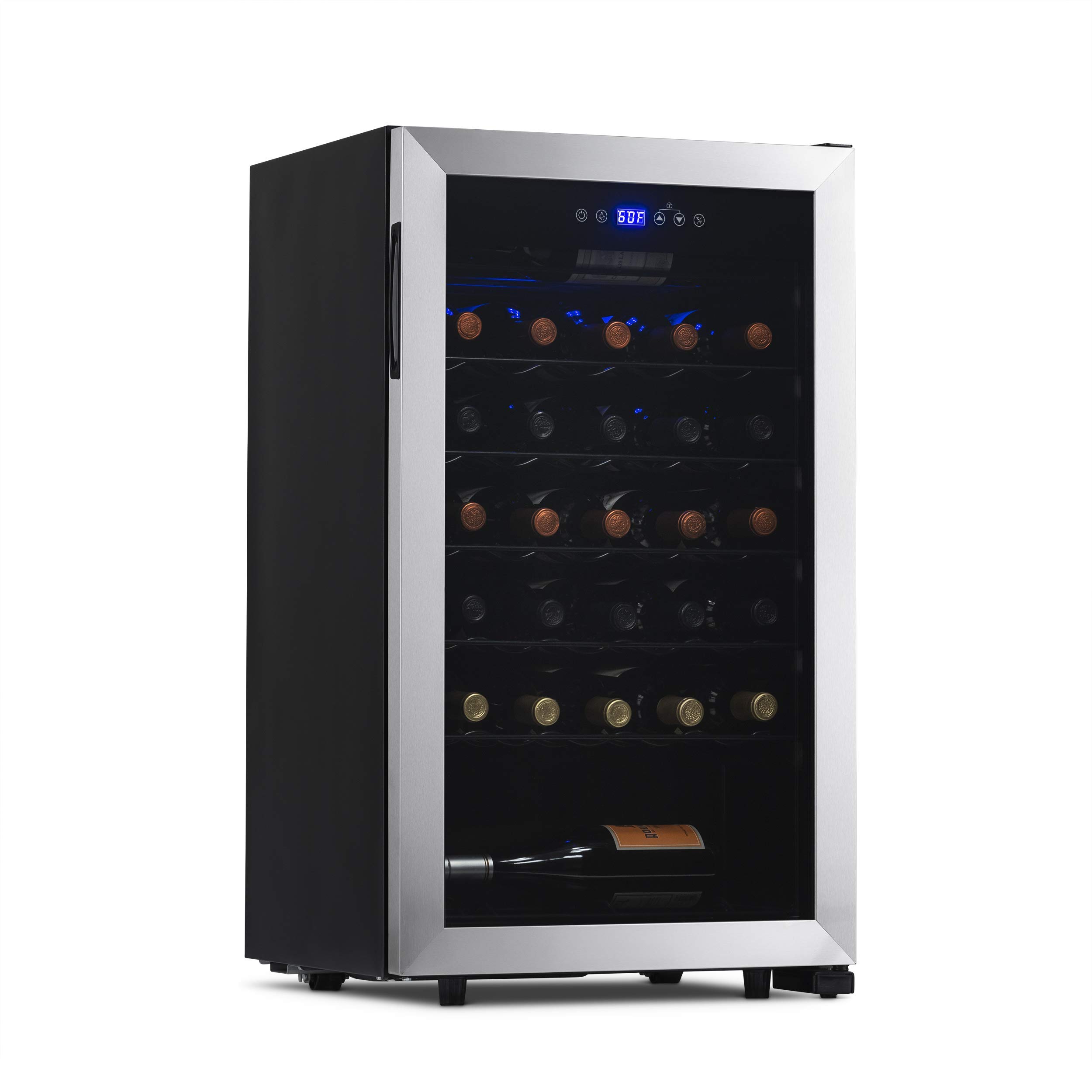 NewAir Compressor Wine Cooler Refrigerator in Stainless Steel | 33 Bottle Capacity | Freestanding or Built-In Fridge | UV Protected Glass Door with Digital Thermostat NWC033SS01