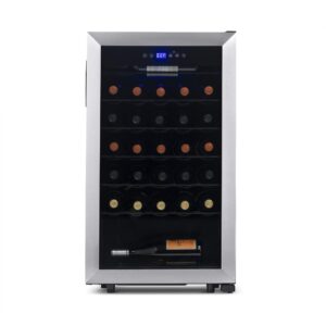 NewAir Compressor Wine Cooler Refrigerator in Stainless Steel | 33 Bottle Capacity | Freestanding or Built-In Fridge | UV Protected Glass Door with Digital Thermostat NWC033SS01