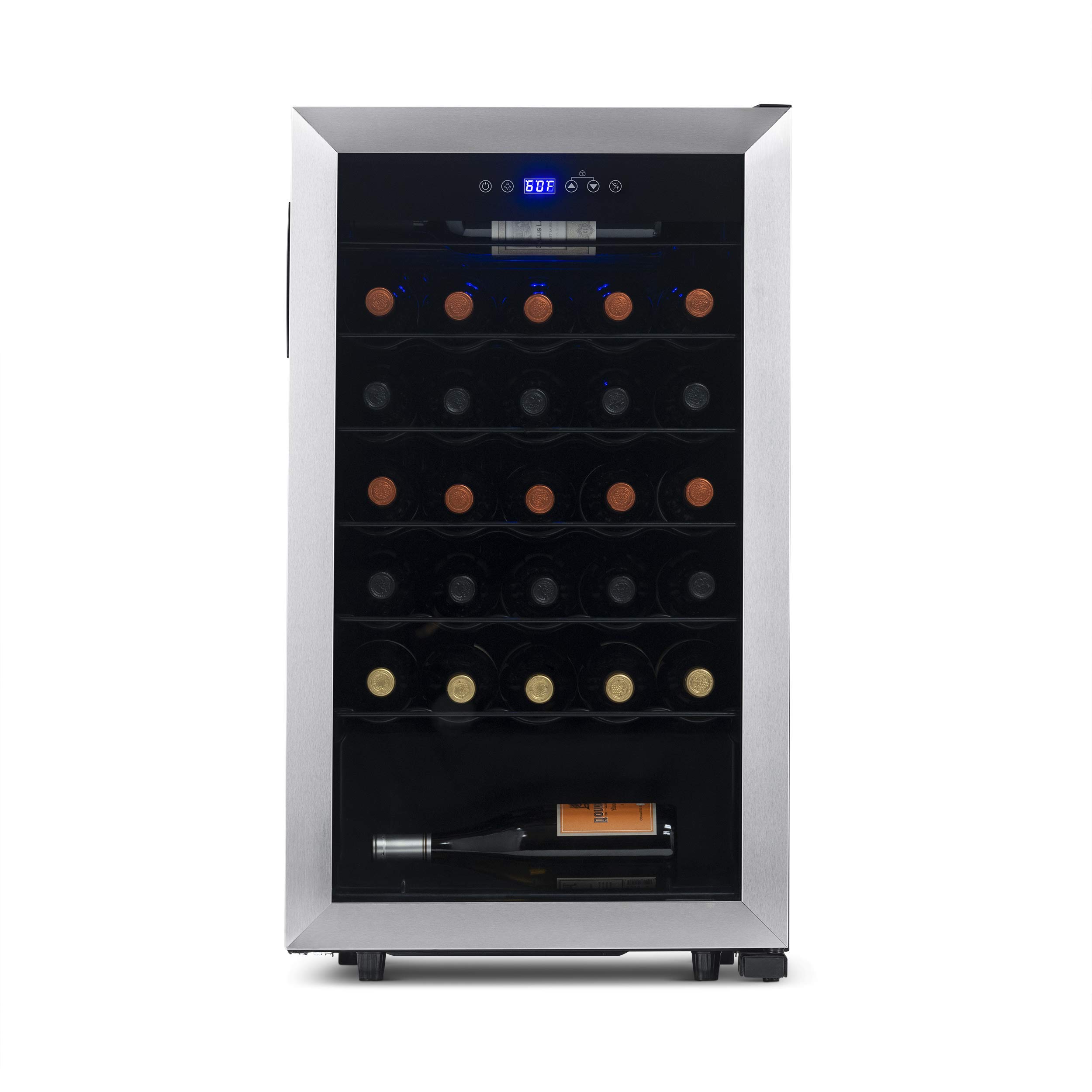 NewAir Compressor Wine Cooler Refrigerator in Stainless Steel | 33 Bottle Capacity | Freestanding or Built-In Fridge | UV Protected Glass Door with Digital Thermostat NWC033SS01