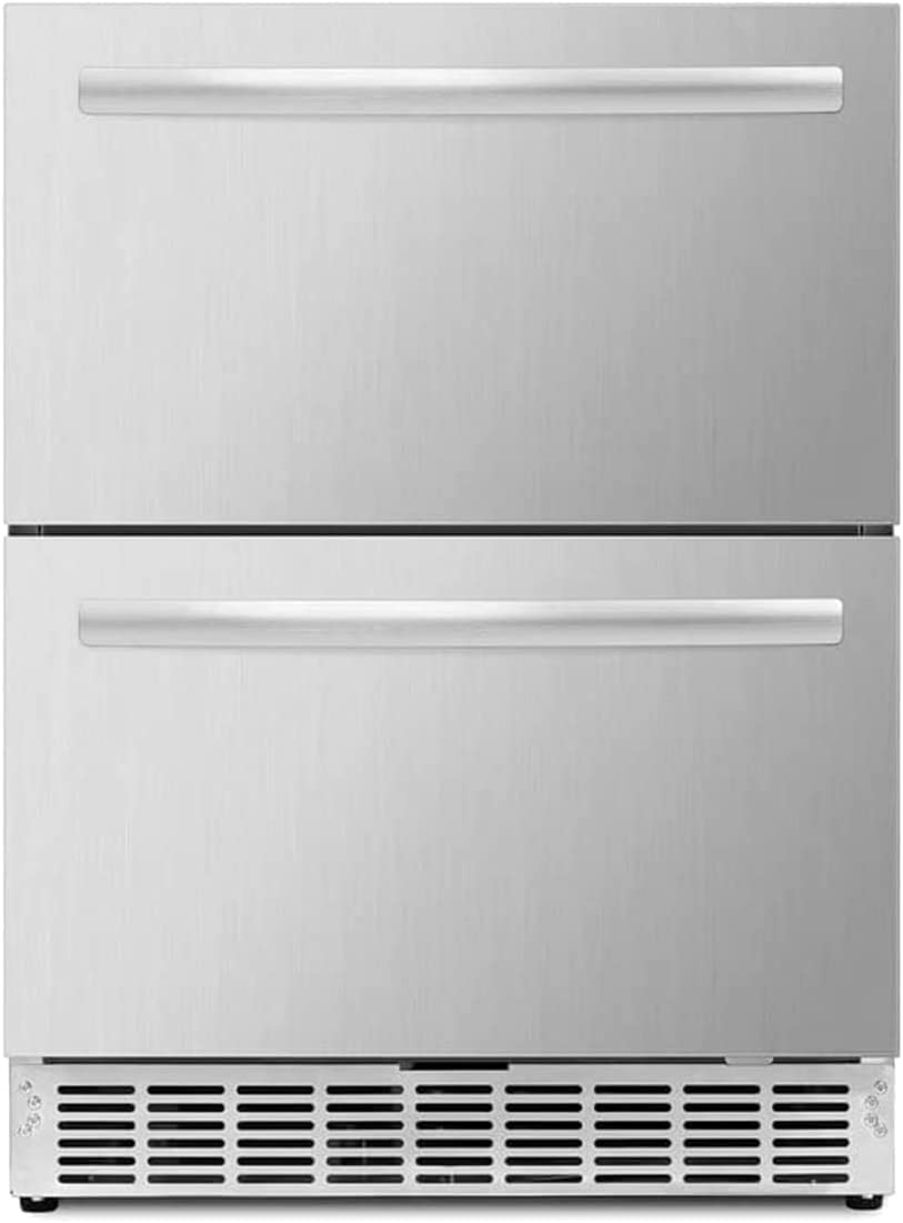 Eficentline 24 inch Weather Proof Design Indoor and Outdoor Under Counter Drawer Fridge, Built-in Beverage Under Cabinet Refrigerator for Home and Commercial Use, Stainless Steel