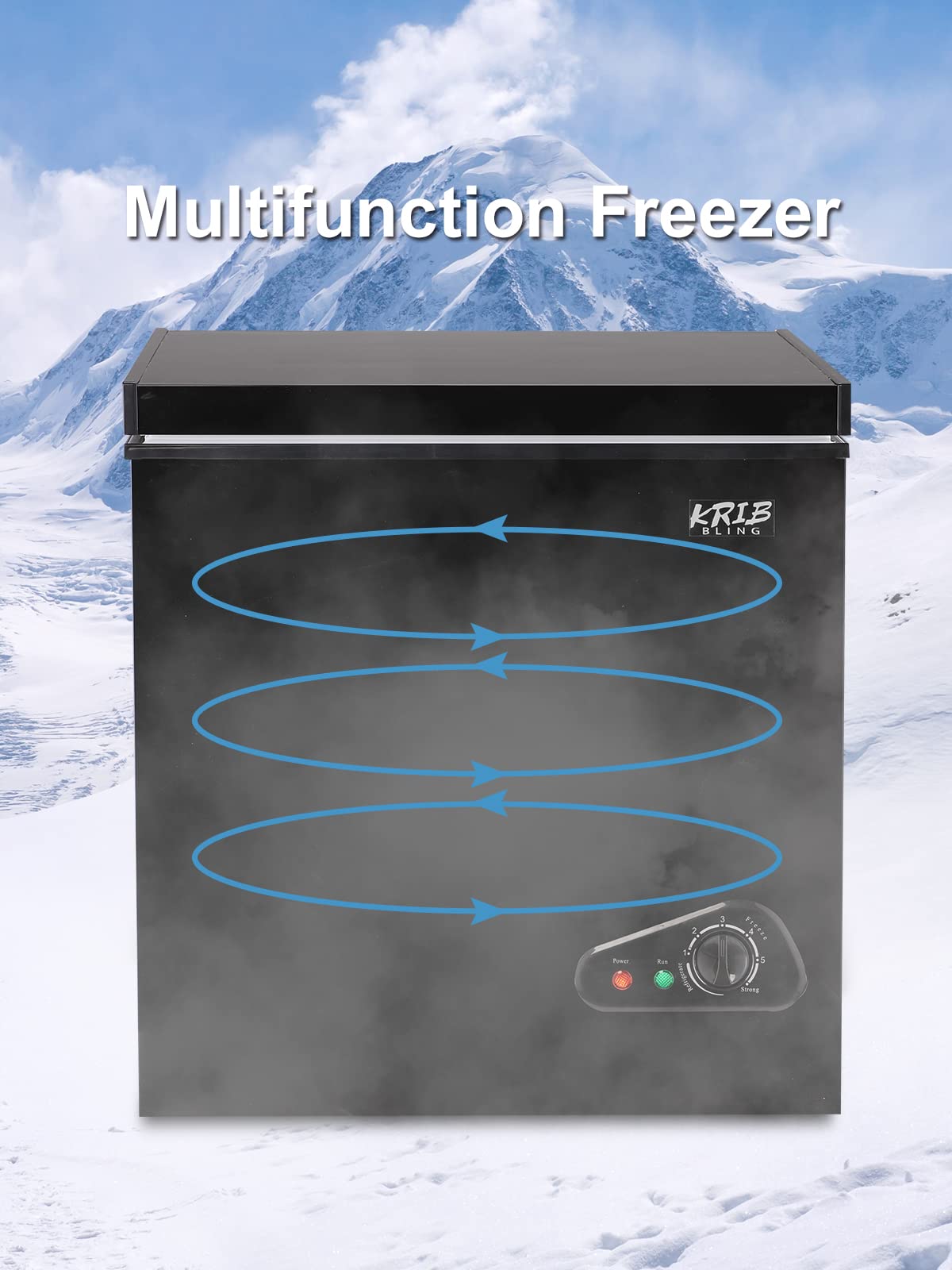 Krib Bling 5.0 Cu.Ft Chest Freezer with 7 Gears Temperature Control(-16°F to -48°F), Deep Compact Freezer with a Removable Basket, for House, Kitchen, Garage, Basement, Shop, Black