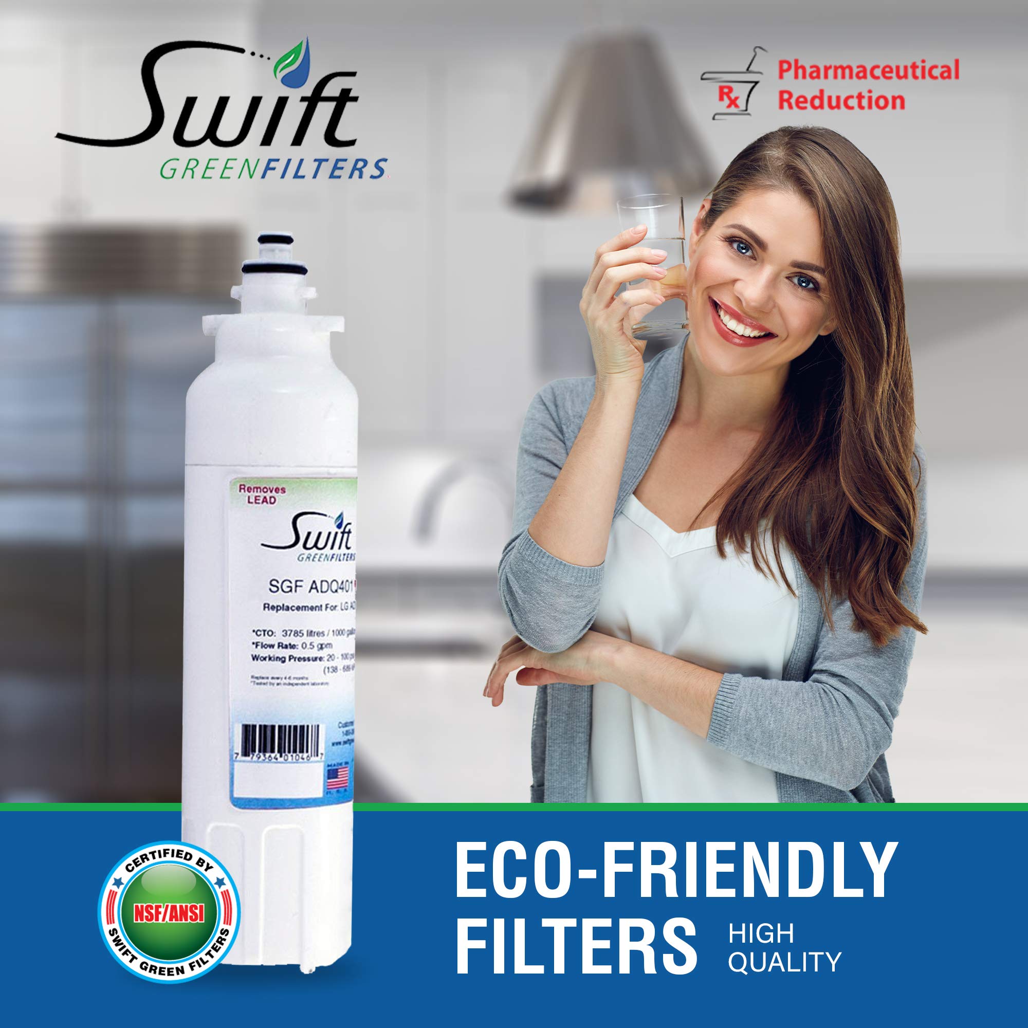 SGF-ADQ401 Rx Pharmaceutical Replacement water filter for LT800P,ADQ73613401, ADQ72910901 by Swift Green Filters (1pack)