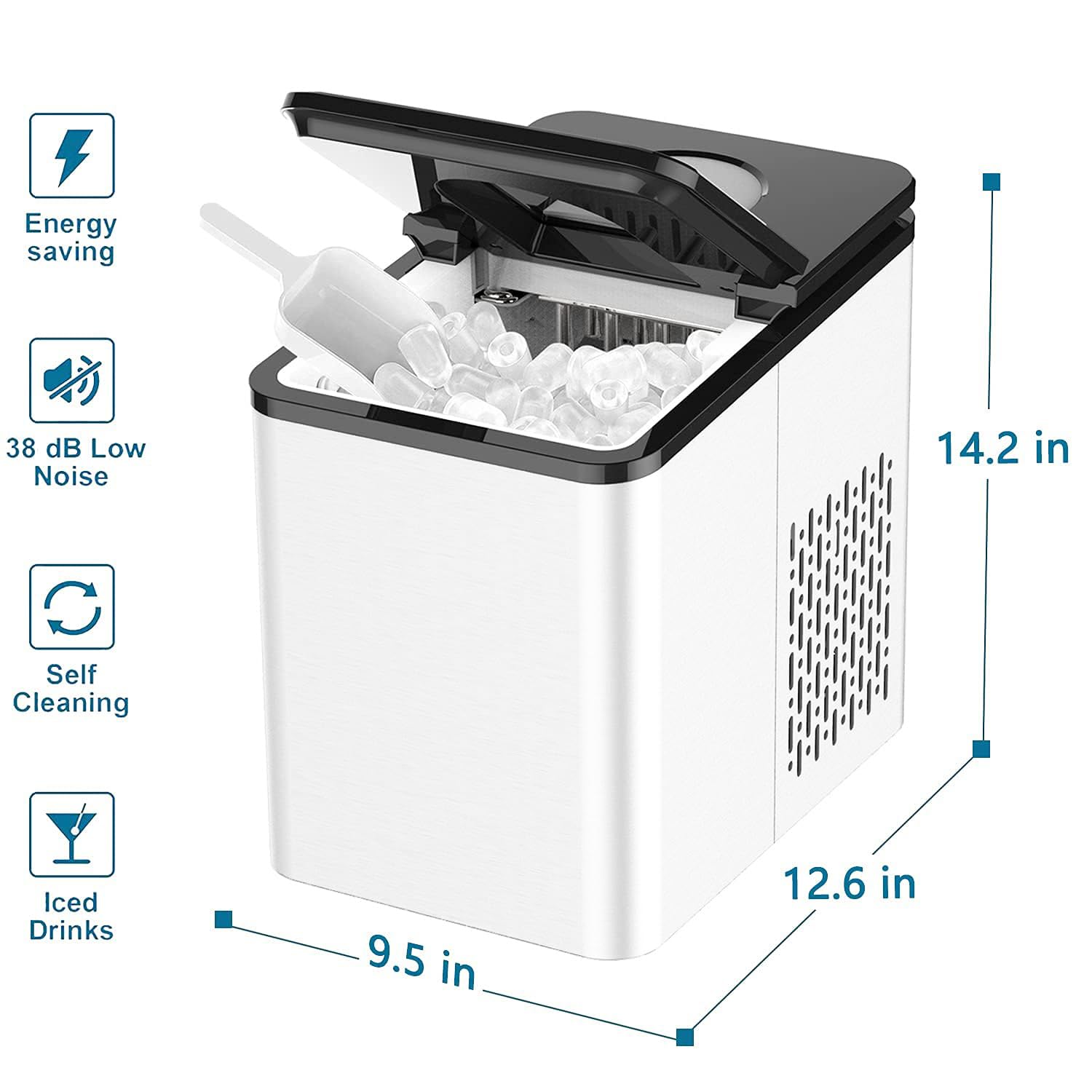 SOOPYK Ice Makers Countertop | Portable Ice Maker Cube | 27 lbs in 24 hrs | 9 Ice Cubes Per 5-8 Mins | Ice Maker Machine Self Cleaning Function | Ice Scoop and Basket,Stainless Steel