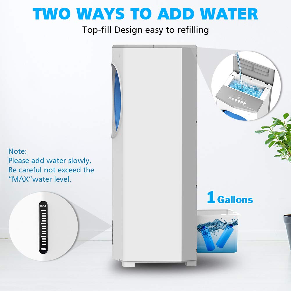 3 In 1 Evaporative Air Cooler, LifePlus Portable Bladeless Cooling Fan w/Cooling & Humidification Function, Swamp Cooler with 2 Ways Water Filling, Remote Control, 3 Wind Speed and 4 Modes, 1 Gallon Water Tank for Living Room Office