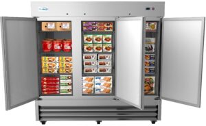 koolmore 82" 3 door stainless steel upright commercial reach-in freezer - 72 cu. ft, model:rif-3d-ss