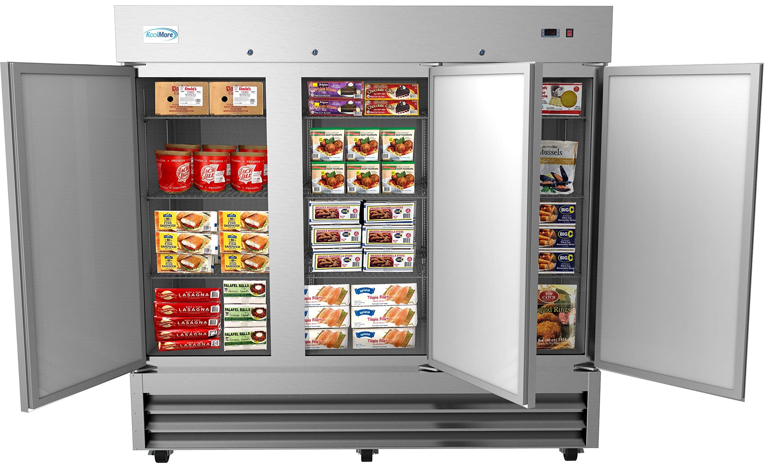 KoolMore 82" 3 Door Stainless Steel Upright Commercial Reach-in Freezer - 72 cu. ft, Model:RIF-3D-SS