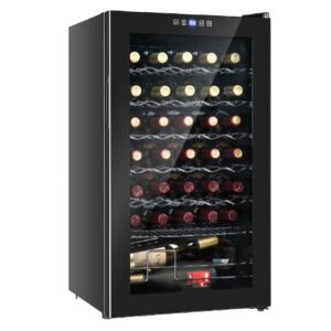 34 bottle wine cooler refrigerator, freestanding compressor wine chiller, beverage wine fridge with digital temperature control & double-layer glass door for red white wine, champagne, beer