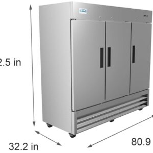 KoolMore 82" 3 Door Stainless Steel Upright Commercial Reach-in Freezer - 72 cu. ft, Model:RIF-3D-SS