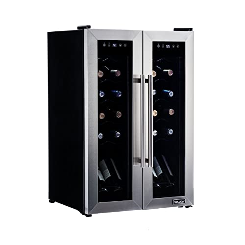 NewAir 24 Bottle Wine French Door Cooler Refrigerator | Freestanding Wine Fridge | Dual Zone, Stainless Steel, Double-Layer Tempered Glass Door, Quiet Compressor | 41F-64F Digital Temperature Control