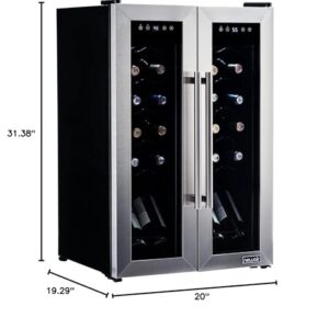 NewAir 24 Bottle Wine French Door Cooler Refrigerator | Freestanding Wine Fridge | Dual Zone, Stainless Steel, Double-Layer Tempered Glass Door, Quiet Compressor | 41F-64F Digital Temperature Control