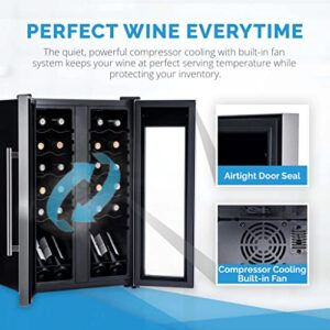 NewAir 24 Bottle Wine French Door Cooler Refrigerator | Freestanding Wine Fridge | Dual Zone, Stainless Steel, Double-Layer Tempered Glass Door, Quiet Compressor | 41F-64F Digital Temperature Control