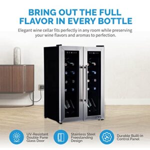 NewAir 24 Bottle Wine French Door Cooler Refrigerator | Freestanding Wine Fridge | Dual Zone, Stainless Steel, Double-Layer Tempered Glass Door, Quiet Compressor | 41F-64F Digital Temperature Control