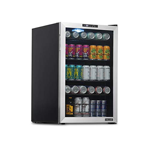 NewAir Beverage Refrigerator And Cooler, Free Standing Glass Door Refrigerator Holds Up To 160 Cans, Cools Down To 37 Degrees Perfect Beverage Mini Fridge Organizer For Beer, Wine, & Drinks